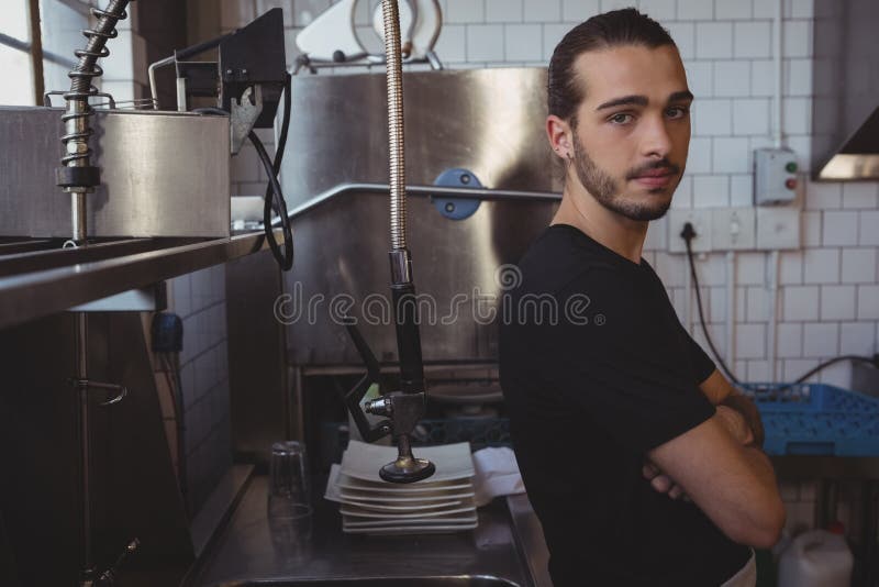 Portrait of Waiter Standing in Kitchen Stock Image - Image of cafe ...