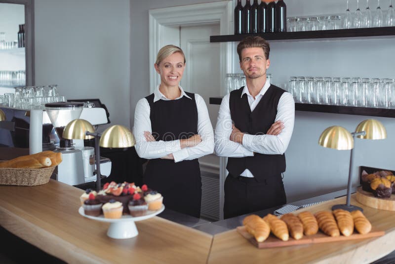 Portrait of Two Waiters with a Coffee Machine Stock Image - Image of ...
