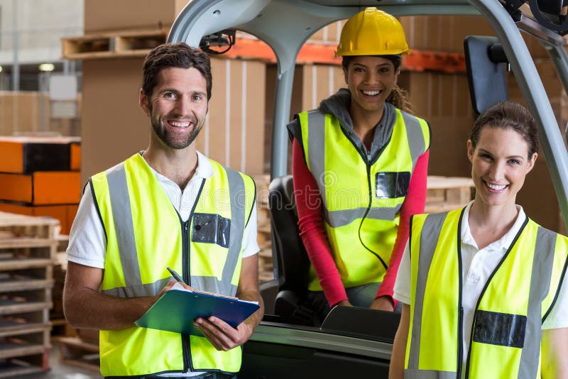 Portrait of Warehouse Manager and Worker Showing Thumbs Up Stock Photo ...