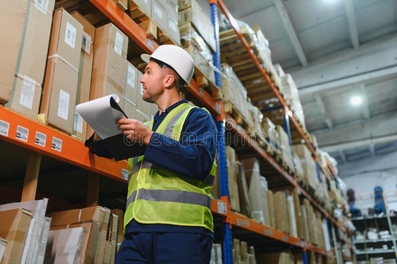 Portrait of Warehouseman with Clipboard Checking Delivery, Stock in ...