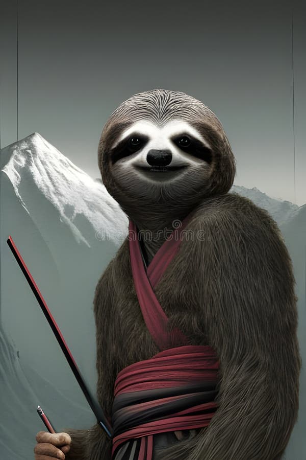 Portrait of a Warrior Sloth in the Mountains. Digital Illustration ...