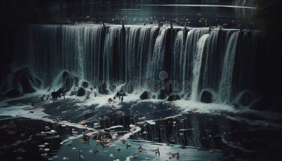 Portrait of a Waterfall Surrounded by Polluted, Murky Waters Stock ...