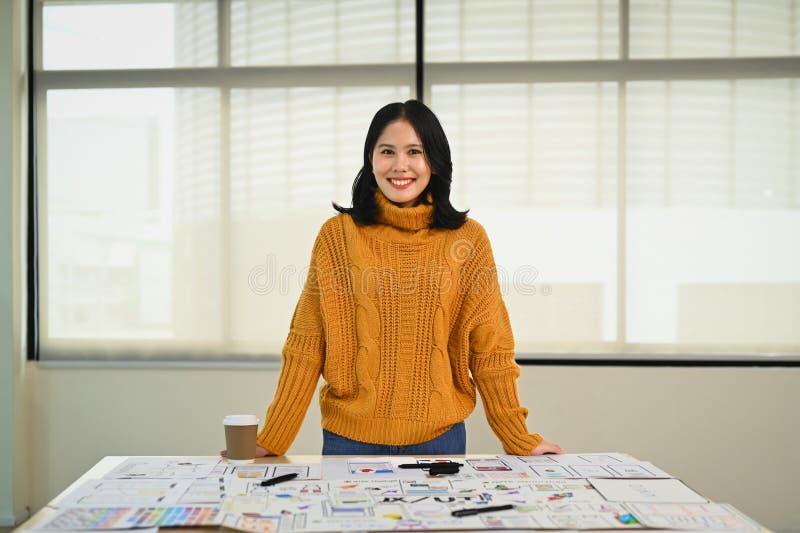 Portrait of Web Developer Woman Working on App Design and User ...