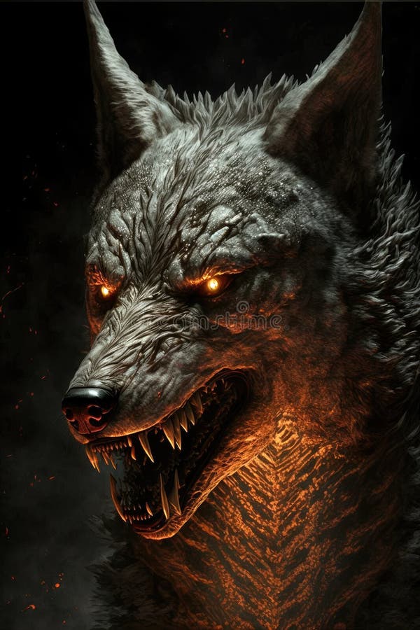 Portrait of a Werewolf with Sharp Fangs and Burning Eyes Stock ...
