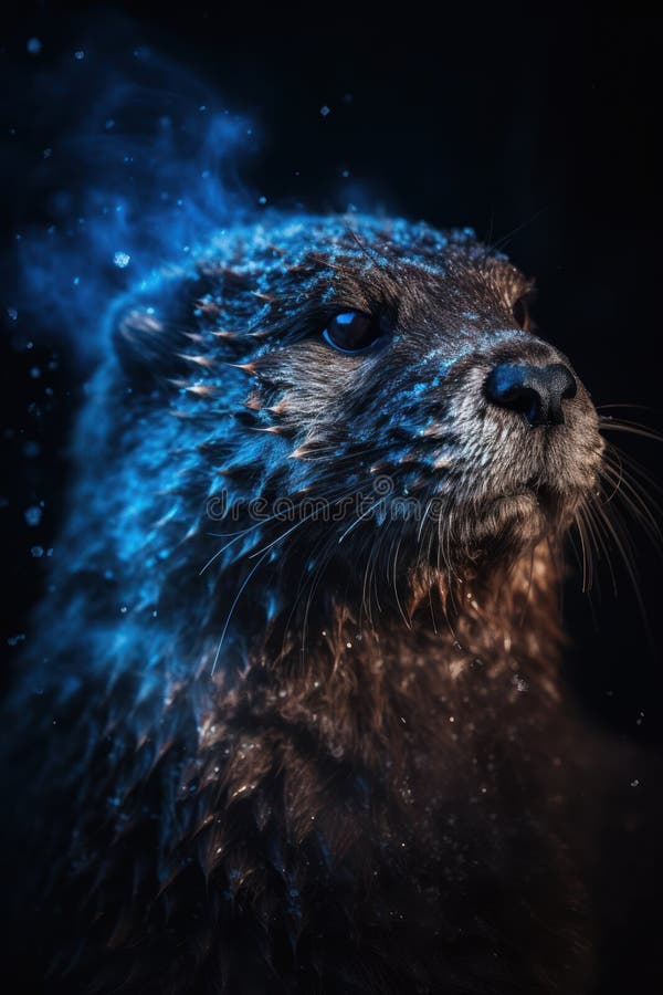 Portrait of a Wet Otter in Deep Blue Water. Studio Shot Stock ...