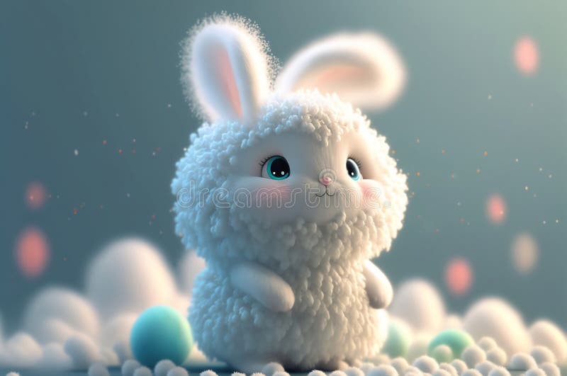 Portrait of a White Little Happy Bunny with Easter Eggs Stock ...