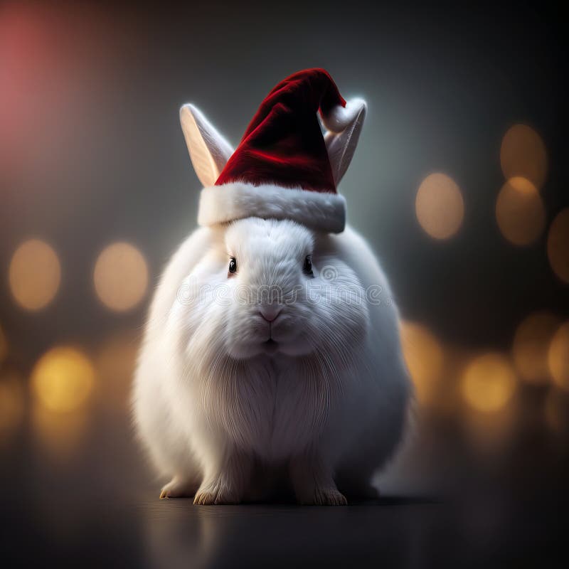 Portrait of a White Rabbit with Santa Hat, Illustration Stock ...