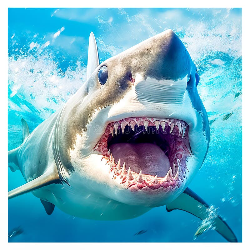 Portrait of a White Shark in Blue Water Stock Photo - Image of scuba ...