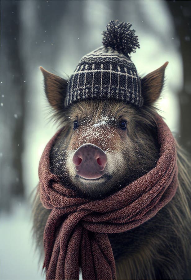 Portrait of Wild Boar in a Hat and Scarf. AI Generated Stock ...