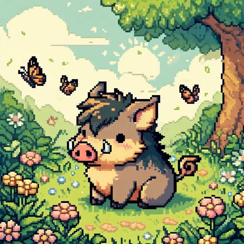 Portrait of a Wild Boar, Pixel Art Stock Illustration - Illustration of ...