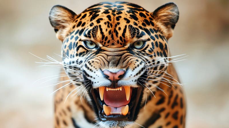 Portrait of a Wild Leopard with Open Mouth and Sharp Teeth. Stock ...