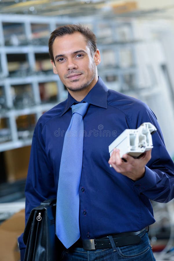 Portrait Windows Salesman Holding Sample Stock Image - Image of glass ...