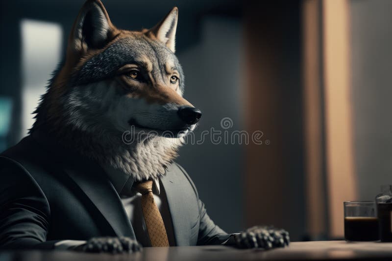 A Wolf in a Business Suit at the Office, Generative Ai Stock ...