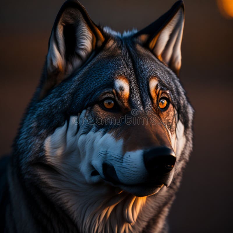 Portrait of a Wolf in the Evening Light. Stock Illustration ...