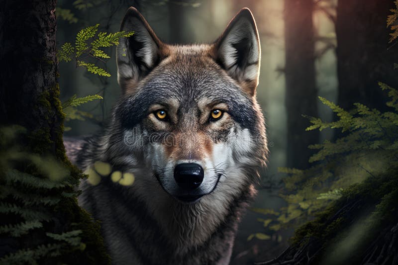 Portrait of a Wolf in the Forest. 3d Rendering Stock Illustration ...
