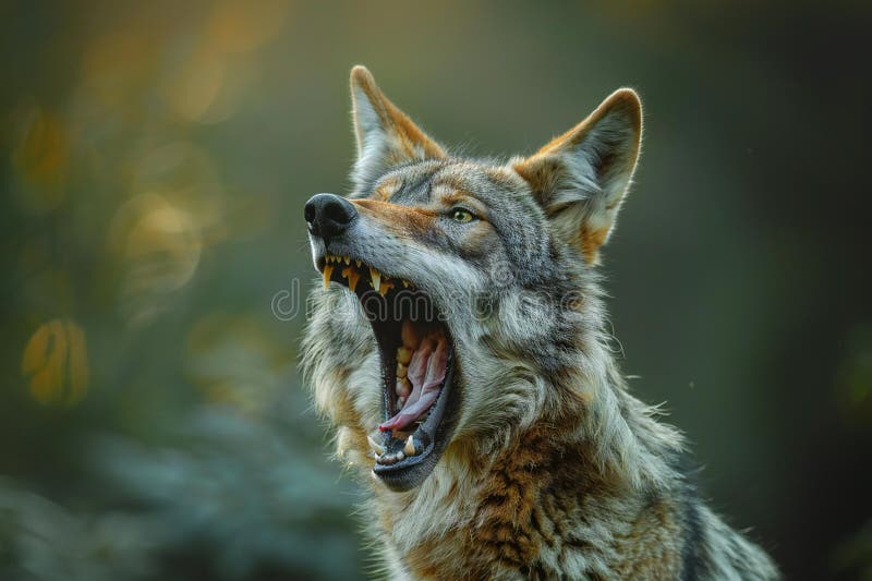 Portrait of a Wolf Howling in the Forest at Sunset Stock Illustration ...