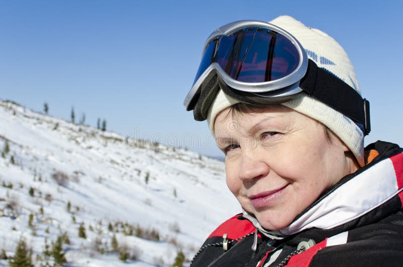 Portrait of a Woman Alpine Skier Stock Photo - Image of light, glasses ...