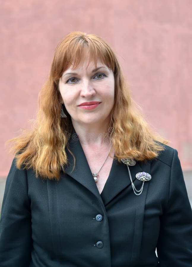 Portrait of the Woman of Average Years in a Black Jacket Stock Photo ...