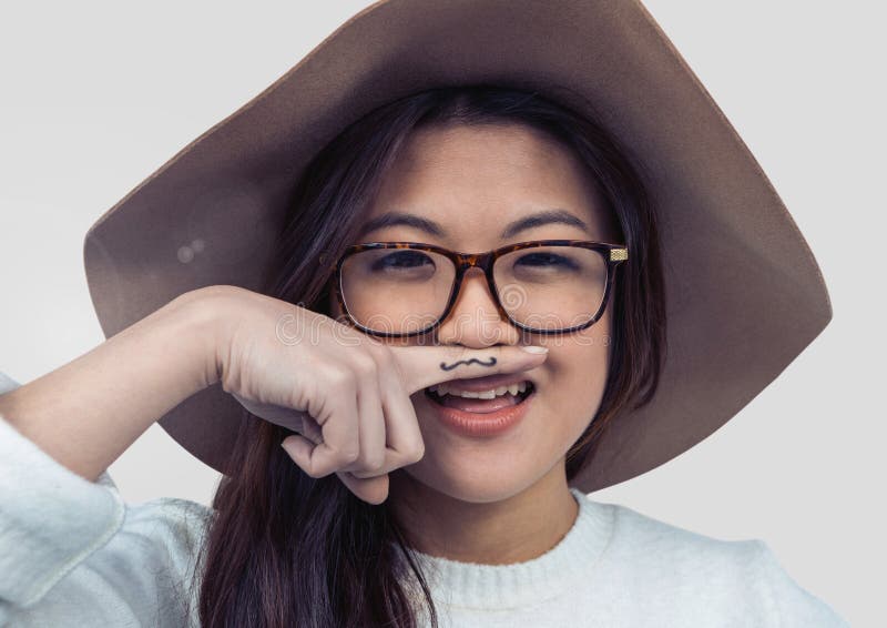 Portrait of Woman Being Silly with Grey Background Stock Photo - Image ...