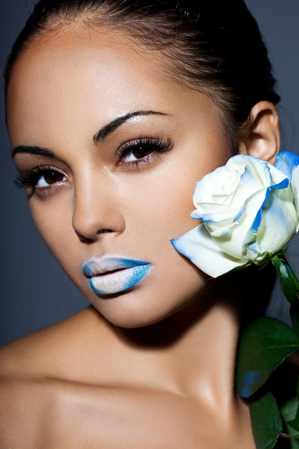 Lips with blue rose stock photo. Image of makeup, body - 32432670