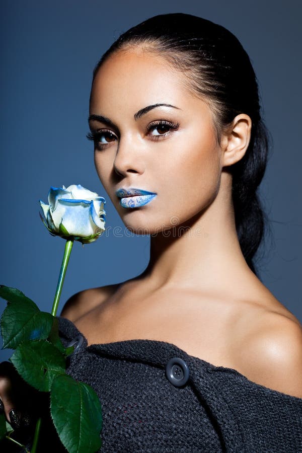 Lips with blue rose stock photo. Image of makeup, body - 32432670