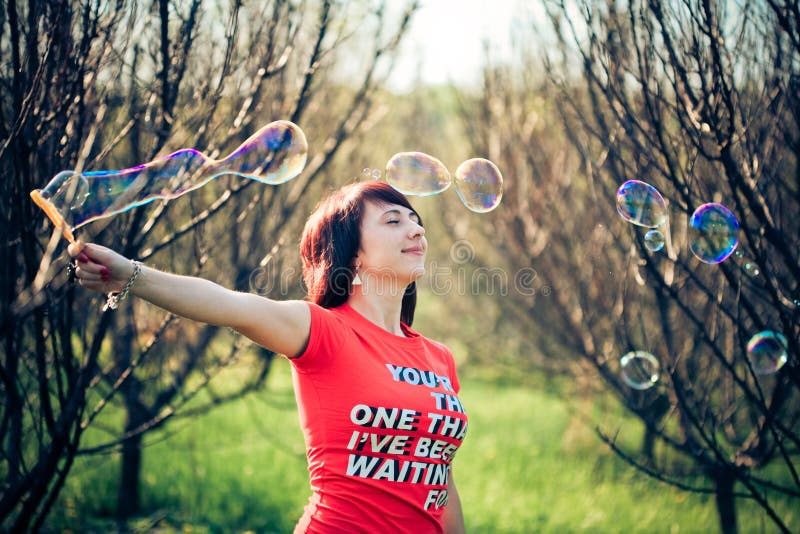 Portrait of Woman with Bubbles Stock Image - Image of lifestyle, model ...