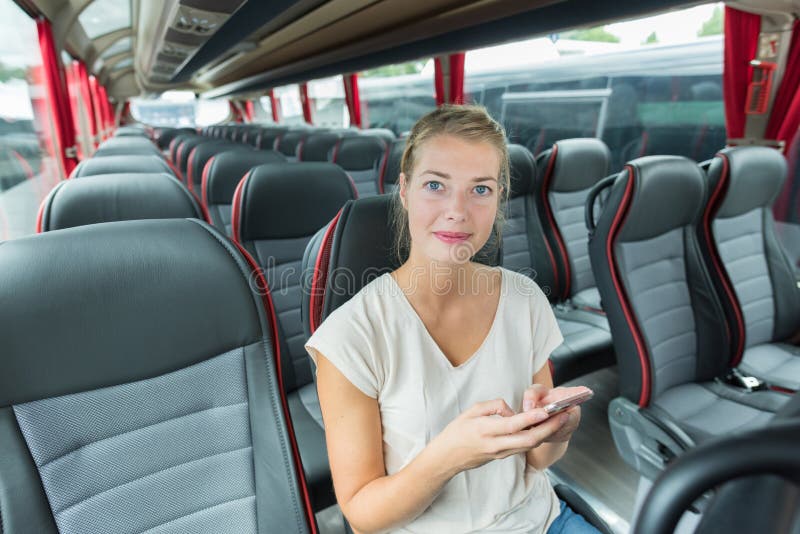 Portrait woman on bus stock photo. Image of commuter - 204736396
