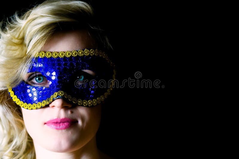 Woman in Blue Eye Mask with Bare Shoulders Stock Photo - Image of face ...