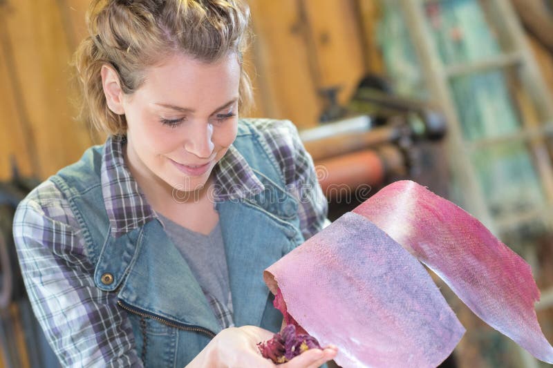 Portrait Woman Checking Leather Quality Stock Photo - Image of handmade ...