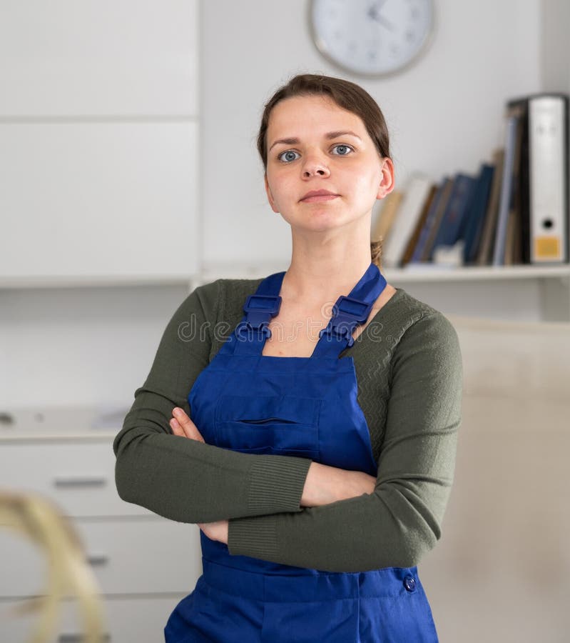 Portrait of Woman Cleaner Standing in Office Stock Photo - Image of ...