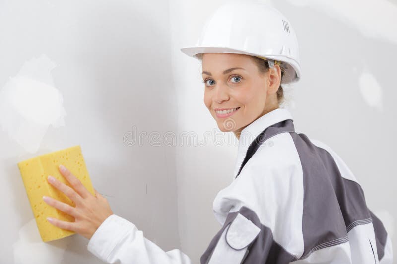 Portrait Woman Cleaning Wall Stock Image - Image of senior, household ...