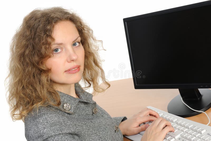 Portrait of the Woman with a Computer. Stock Image - Image of people ...
