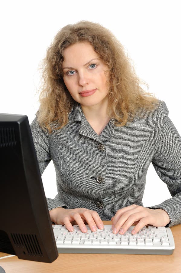Portrait of the Woman with a Computer. Stock Image - Image of beauty ...