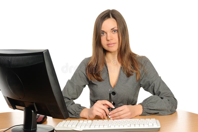 Portrait of the Woman with a Computer. Stock Image - Image of internet ...