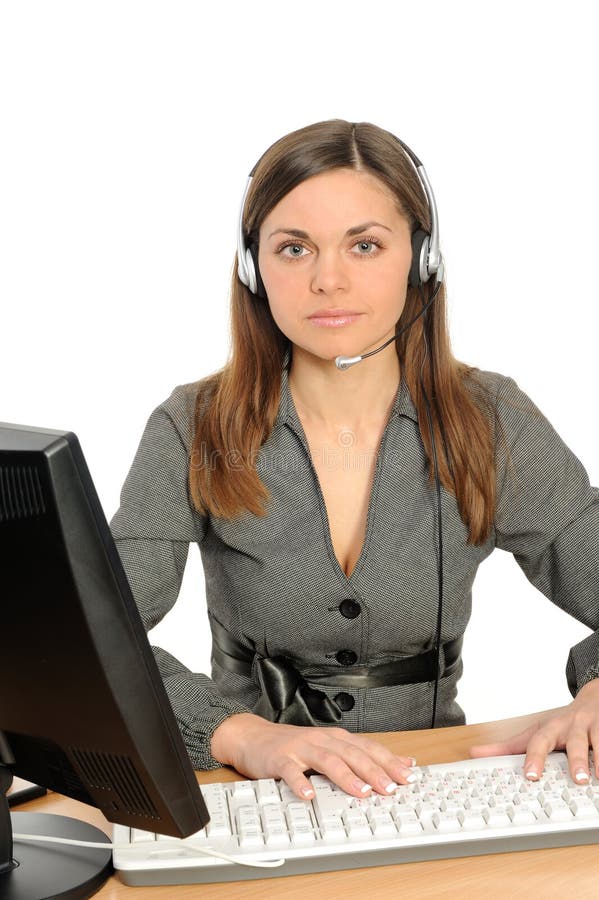 Portrait of the Woman with a Computer. Stock Image - Image of positive ...
