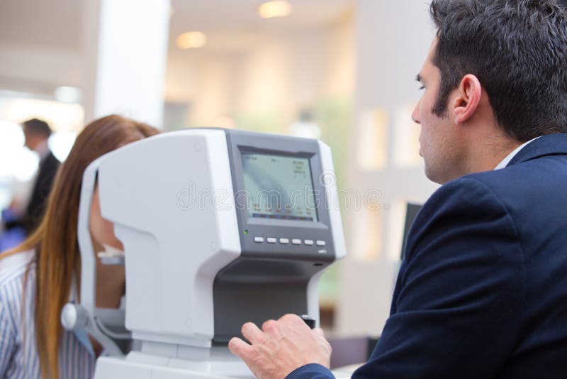 Portrait Woman Doing Eye Test Stock Photo - Image of blind, experiment ...