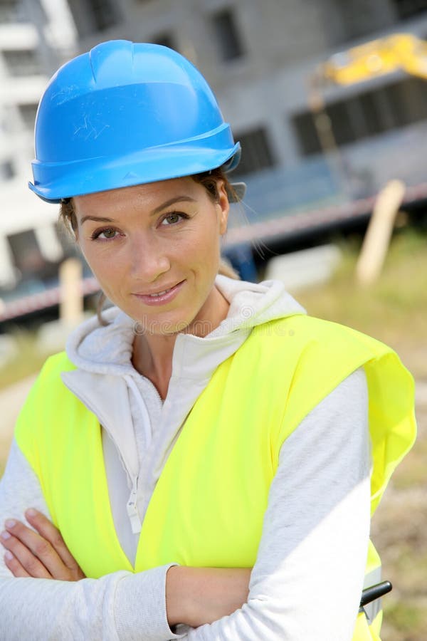 Portrait of Woman Engineer on Building Site Stock Image - Image of ...