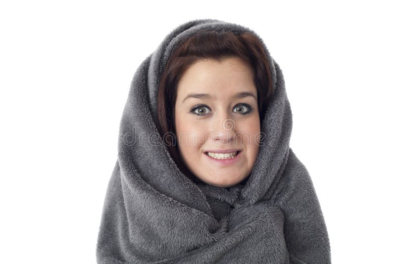 Portrait of a Woman Feeling Cold Showing Teeth Stock Image - Image of ...