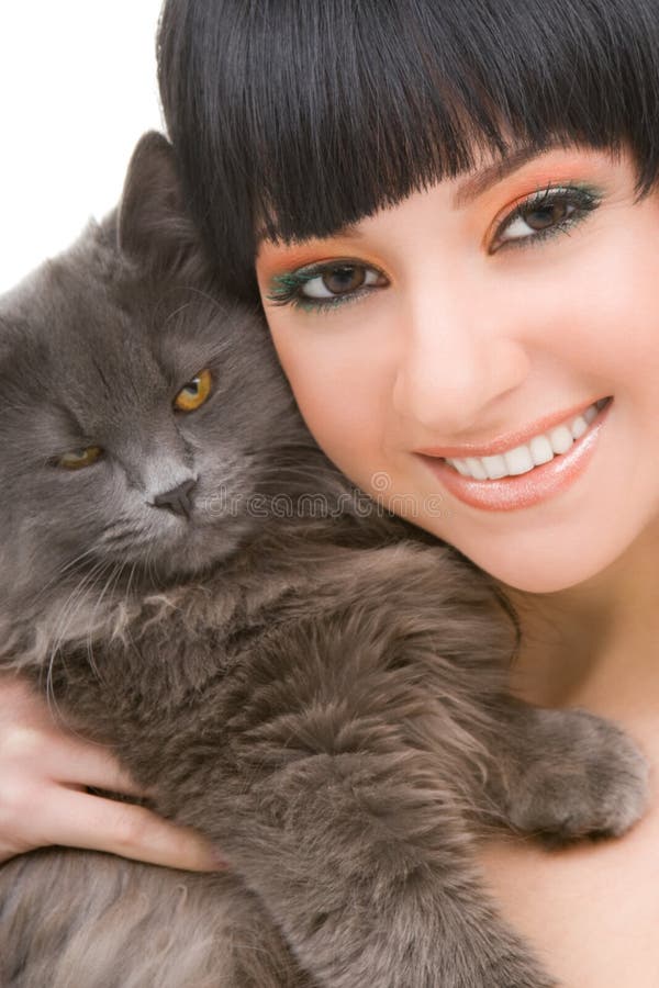 Portrait of woman with cat stock photo. Image of female - 7474032