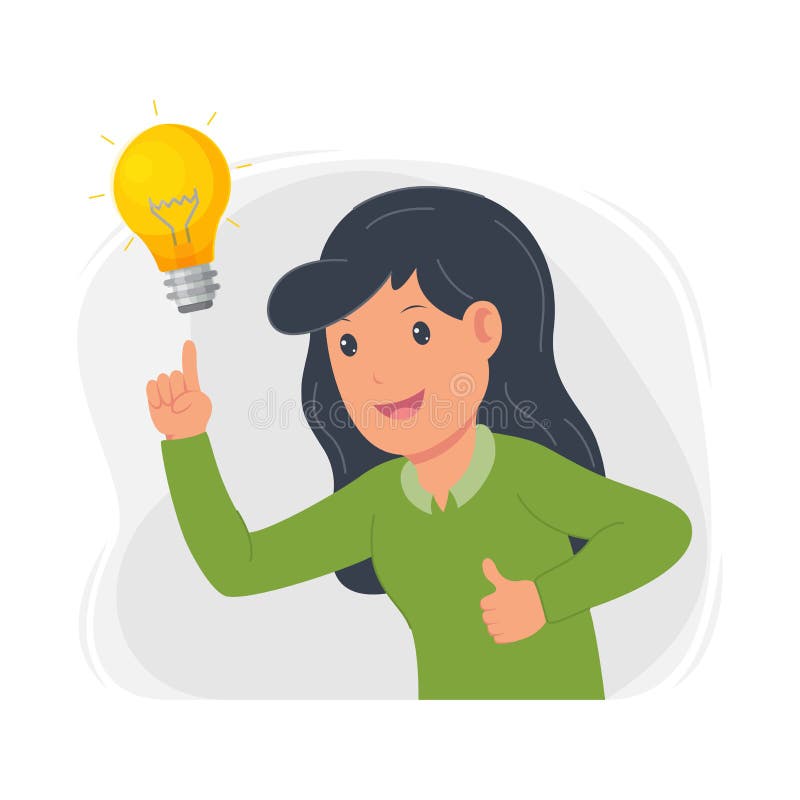 Portrait of a Woman Getting an Idea, with a Light Symbol Stock Vector ...