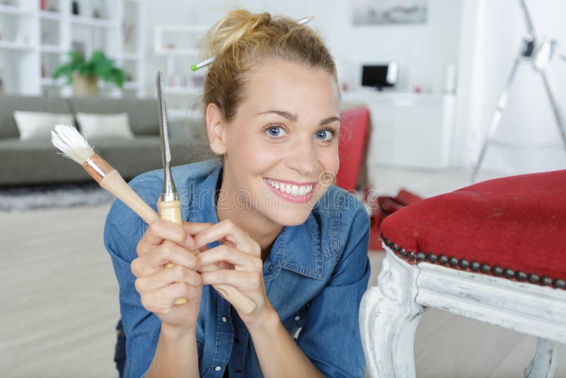 Portrait Woman Holding Craft Tools Stock Photo - Image of creativity ...