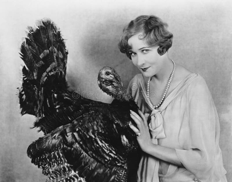 Portrait of Woman with Live Turkey Stock Image - Image of bird, bygone ...