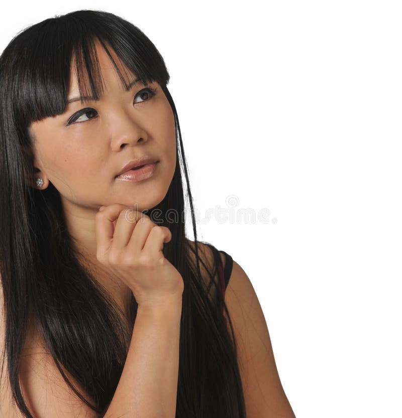 Portrait of a Woman Looking Up for an Answer Stock Image - Image of ...