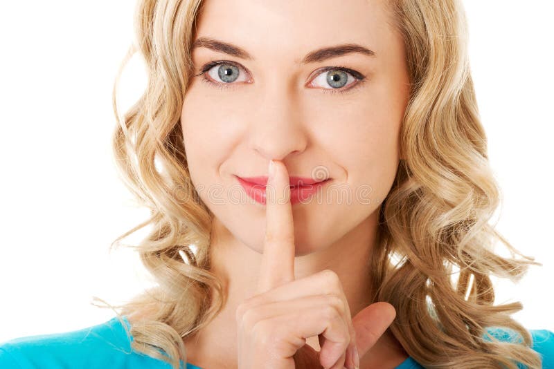 Portrait of a Woman Making Silence Gesture Stock Photo - Image of ...