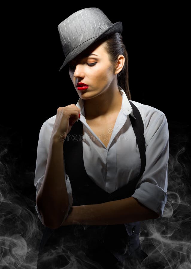 Portrait of Woman in Manly Style with Smoke Stock Photo - Image of ...