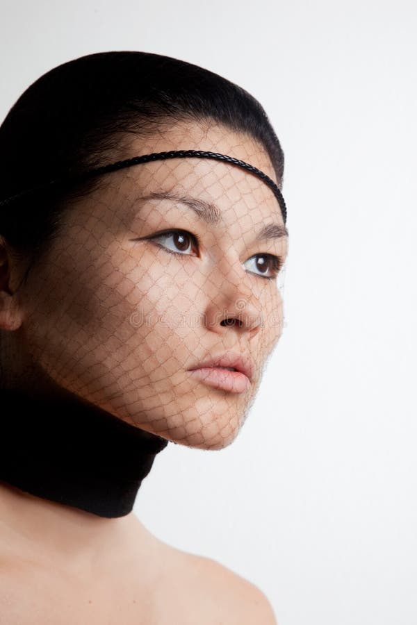 Portrait of Woman with Net on the Face Stock Image - Image of makeup ...