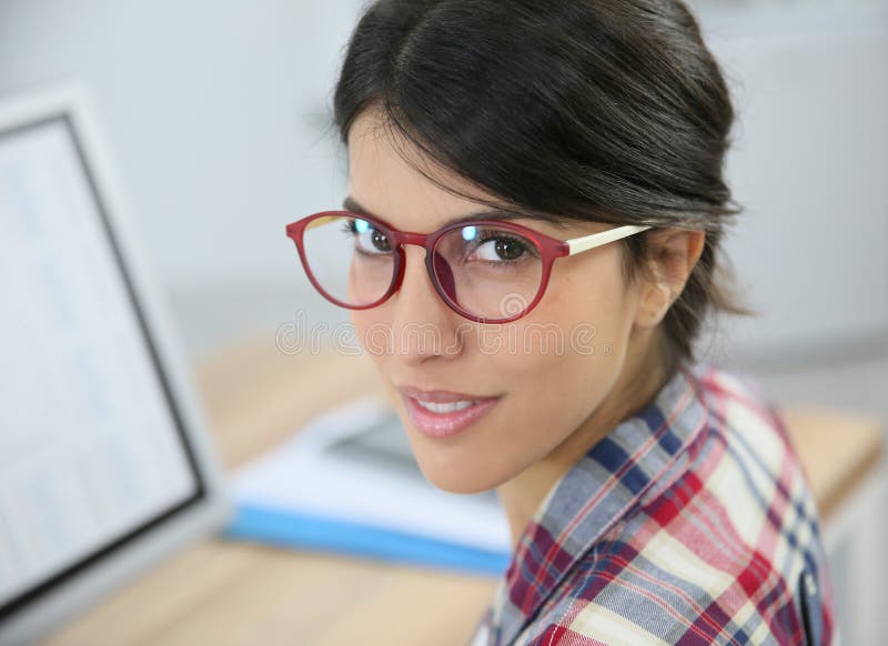 Portrait of Woman Office Worker in Front of Computer Stock Photo ...