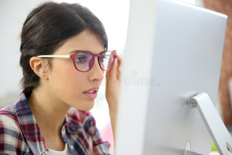 Portrait of Woman Office Worker Working on Computer Stock Photo - Image ...