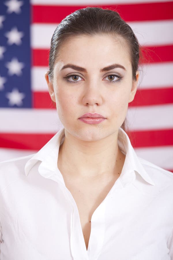 Patriotic Woman with Gun Over American Flag Stock Image - Image of ...