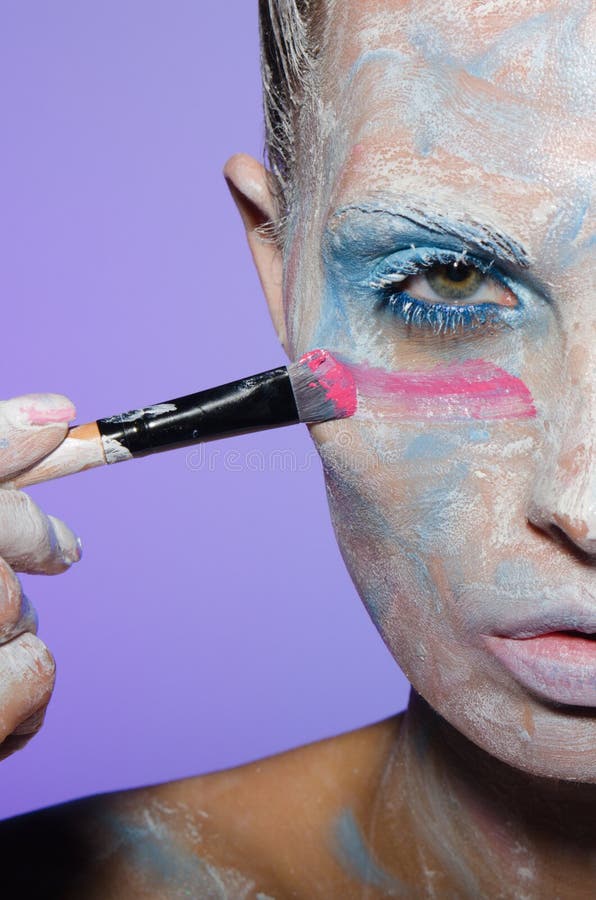 Portrait of Woman Paint Their Face in Colors Stock Photo - Image of ...